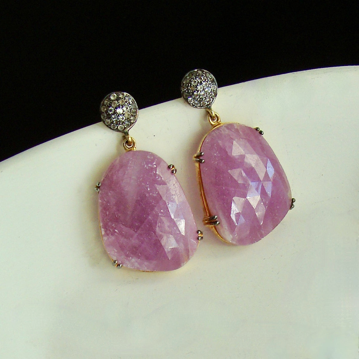 12 Days of Christmas -Pink Sapphire w White Topaz - Sapphire Earrings ...