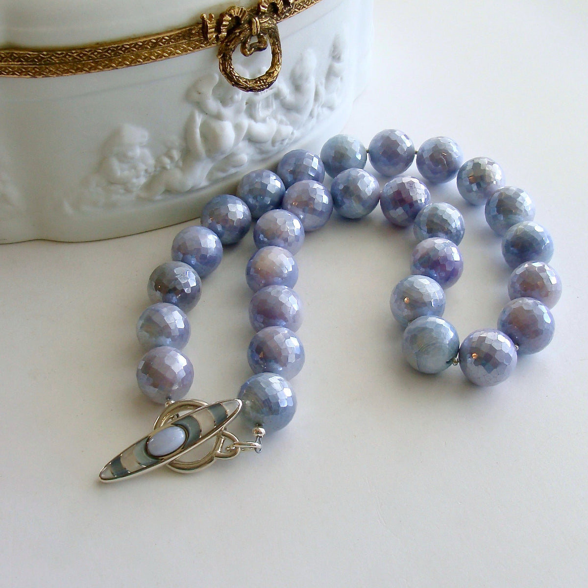 Faceted Lavender Mystic Moonstone Choker Necklace MOP Blue Chalcedony ...