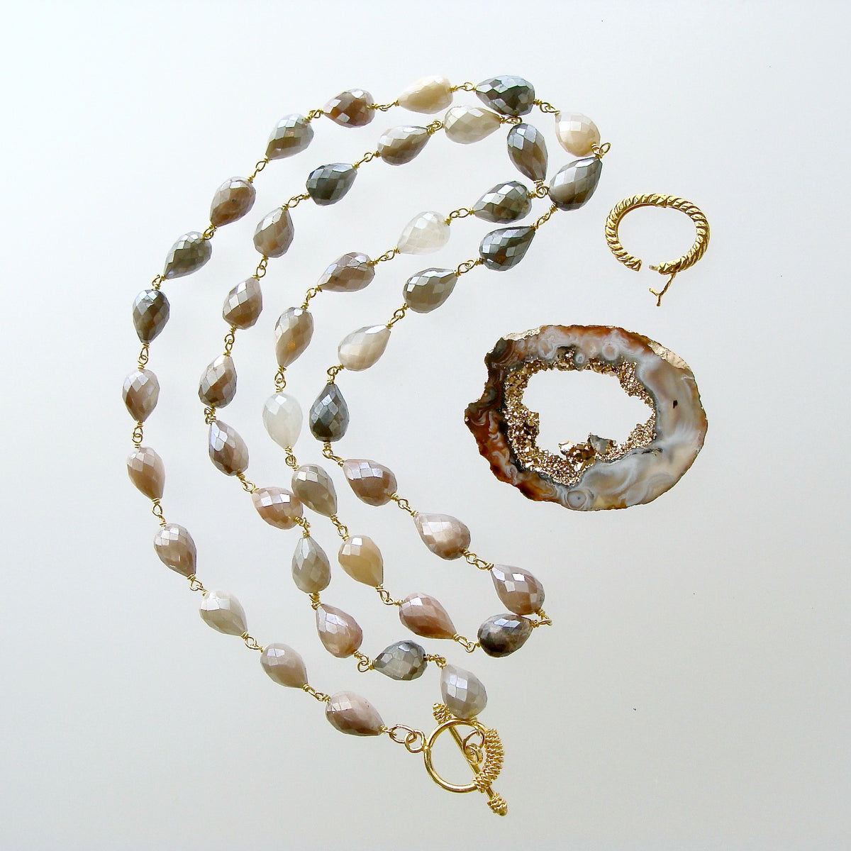 Champagne Moonstone Necklace with Detachable Geode Slice Pendant - Coc ...
