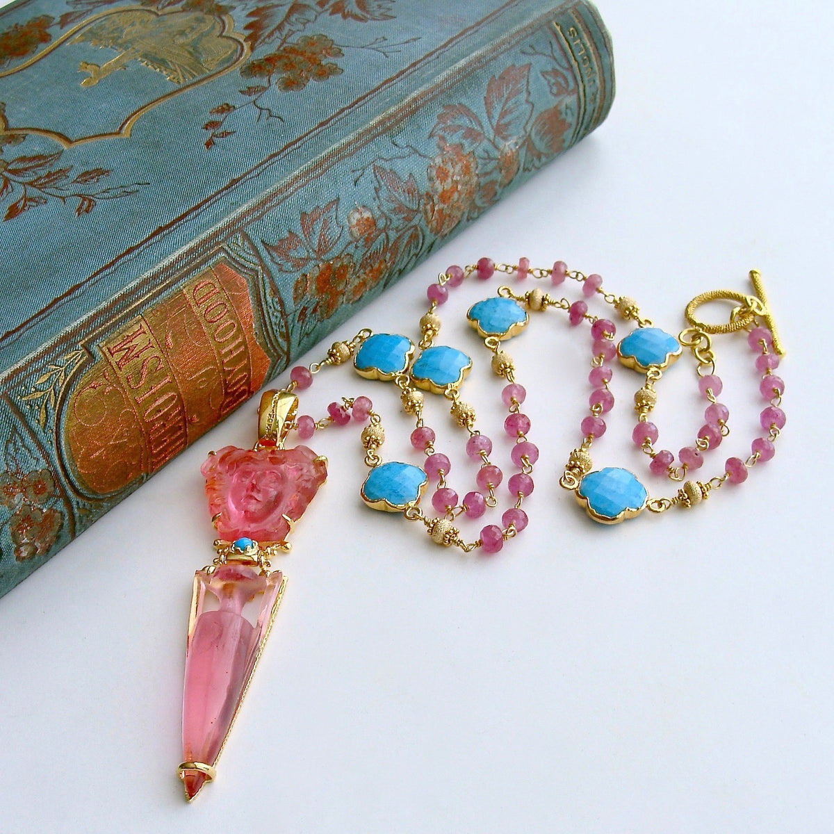 Venetian Glass Medusa Intaglio Cameo Pink Sapphire Turquoise Quatrefoi ...