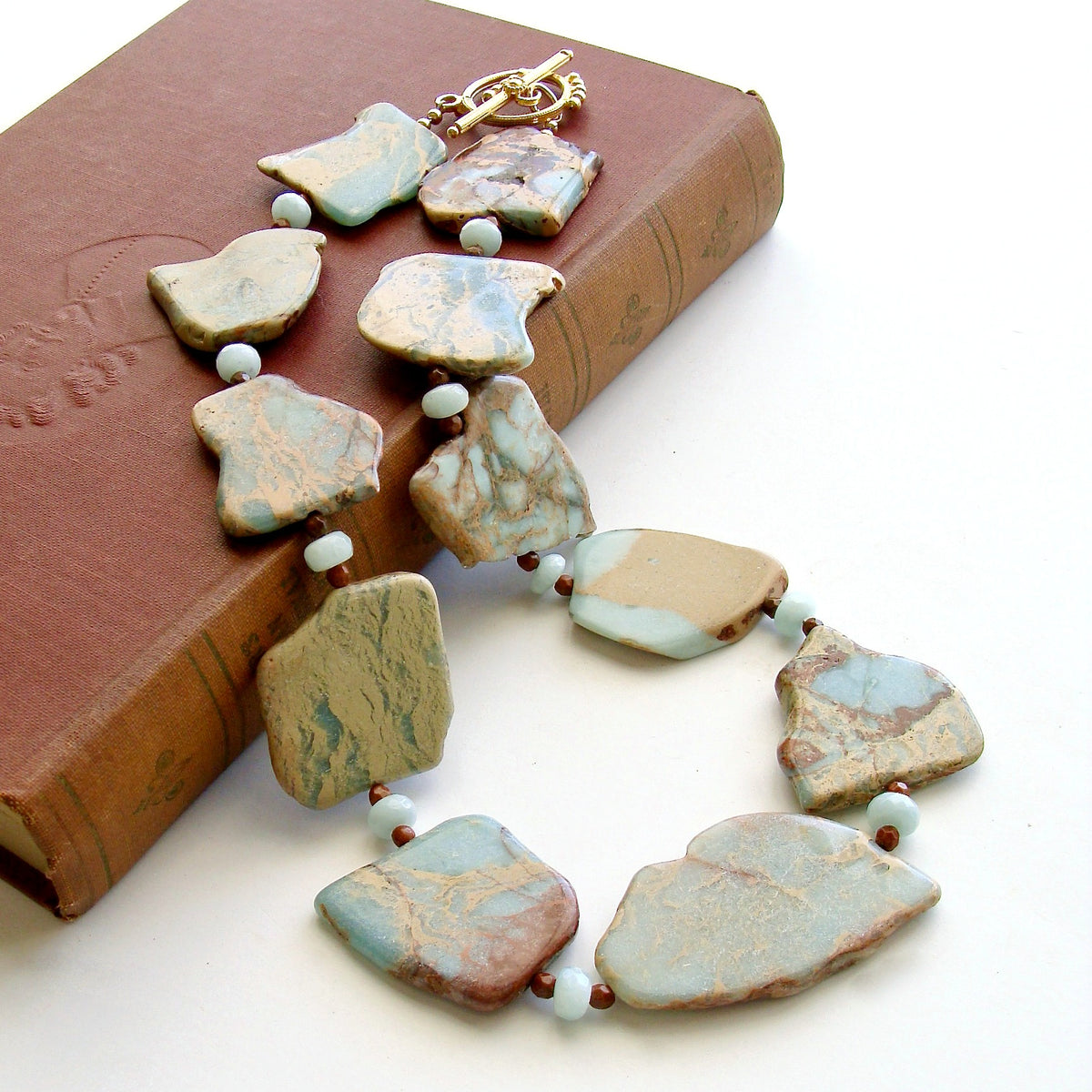 Snakeskin Jasper Amazonite Fossil Coral Necklace - Jessa IV Necklace ...