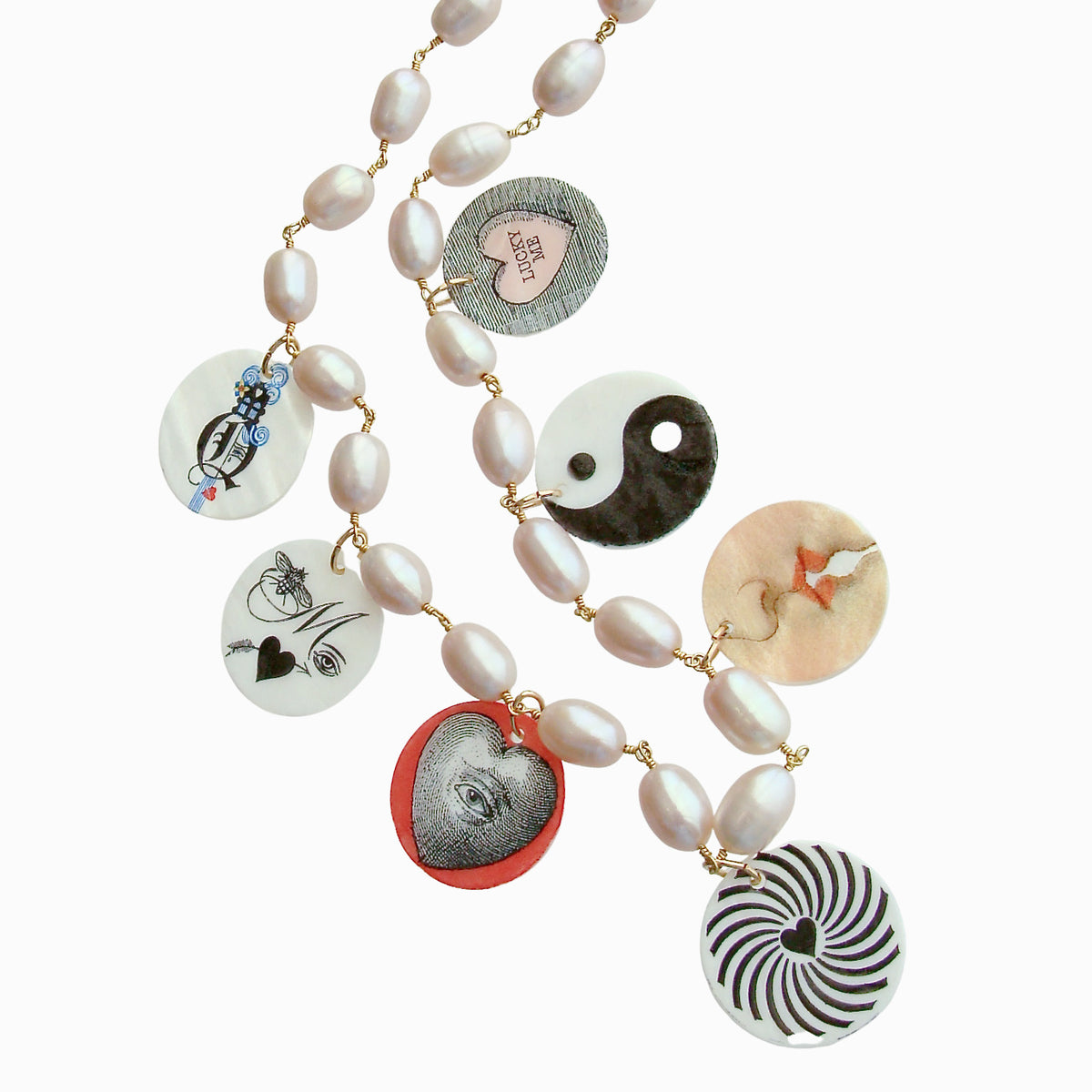 Natural Pink Cultured Pearls & Victorian MOP Love Tokens - Por Toi, Mo ...