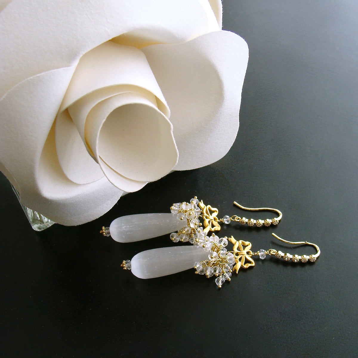 Selenite Teardrop Rock Crystal Cluster Earrings - Selena Earrings ...
