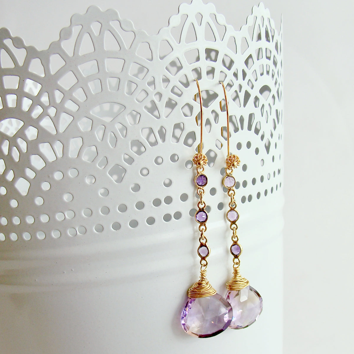 Ametrine Hearts Amethyst - Audrey Ametrine Duster Earrings – Karen ...