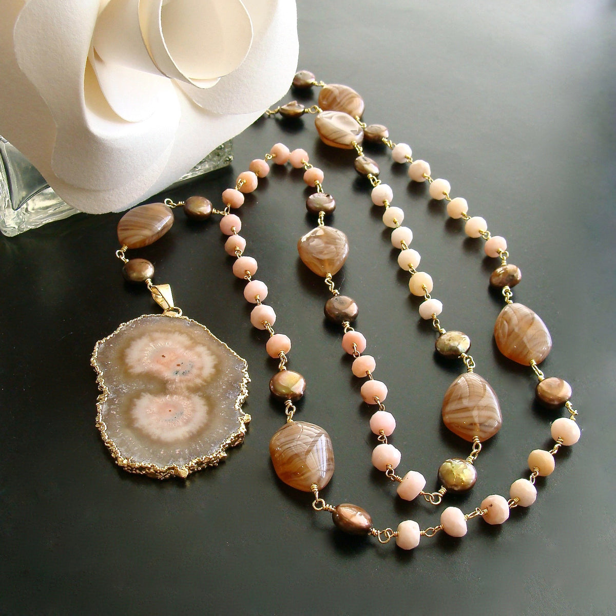 Peruvian Pink Opal Pearls Vintage Agate Blush Pink Brown Stalactite Sl ...